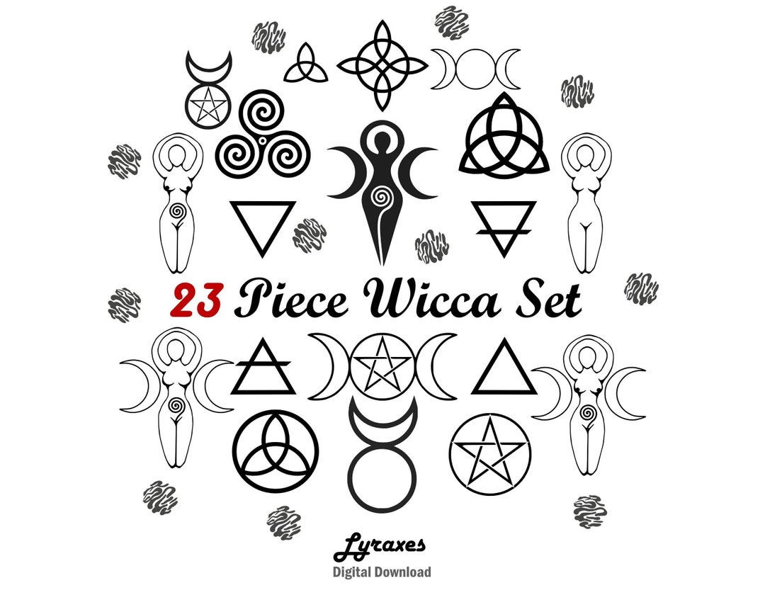 23 Piece Wiccan Witchcraft Symbols Set Vector Bundle Pagan Png Witchcraft Magick Tattoo Stencil ...