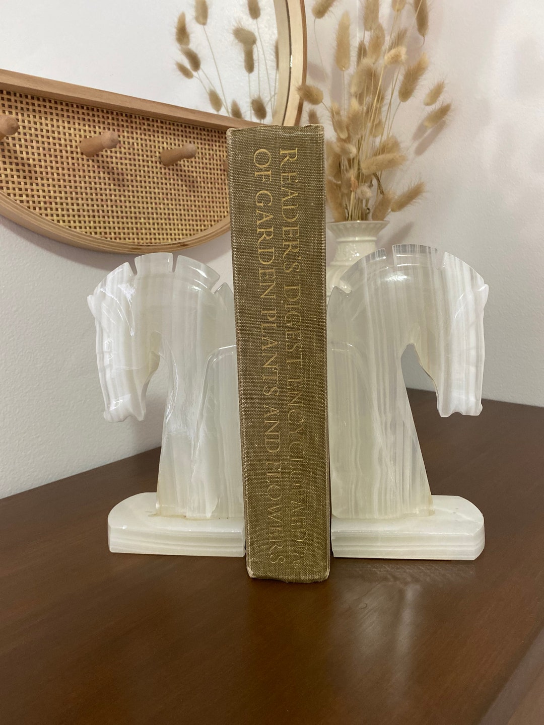 Vintage Carved White Stone Horse Head Bookend Pair, Mid Century Stone ...