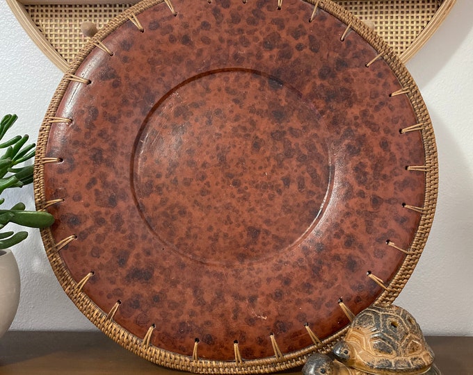 Vintage Tortoise Shell Patterned Decorative Plate With Wicker Trim ...