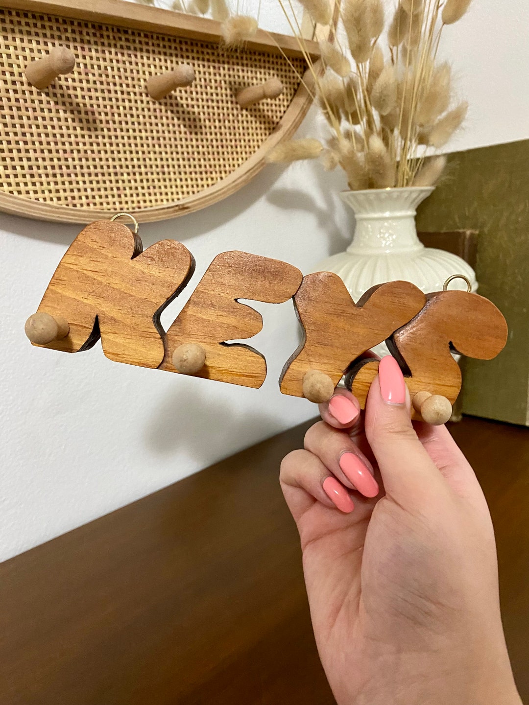 Vintage Wooden "keys" Wall-mounted Key Hook, Wooden Spellout Decor - Etsy