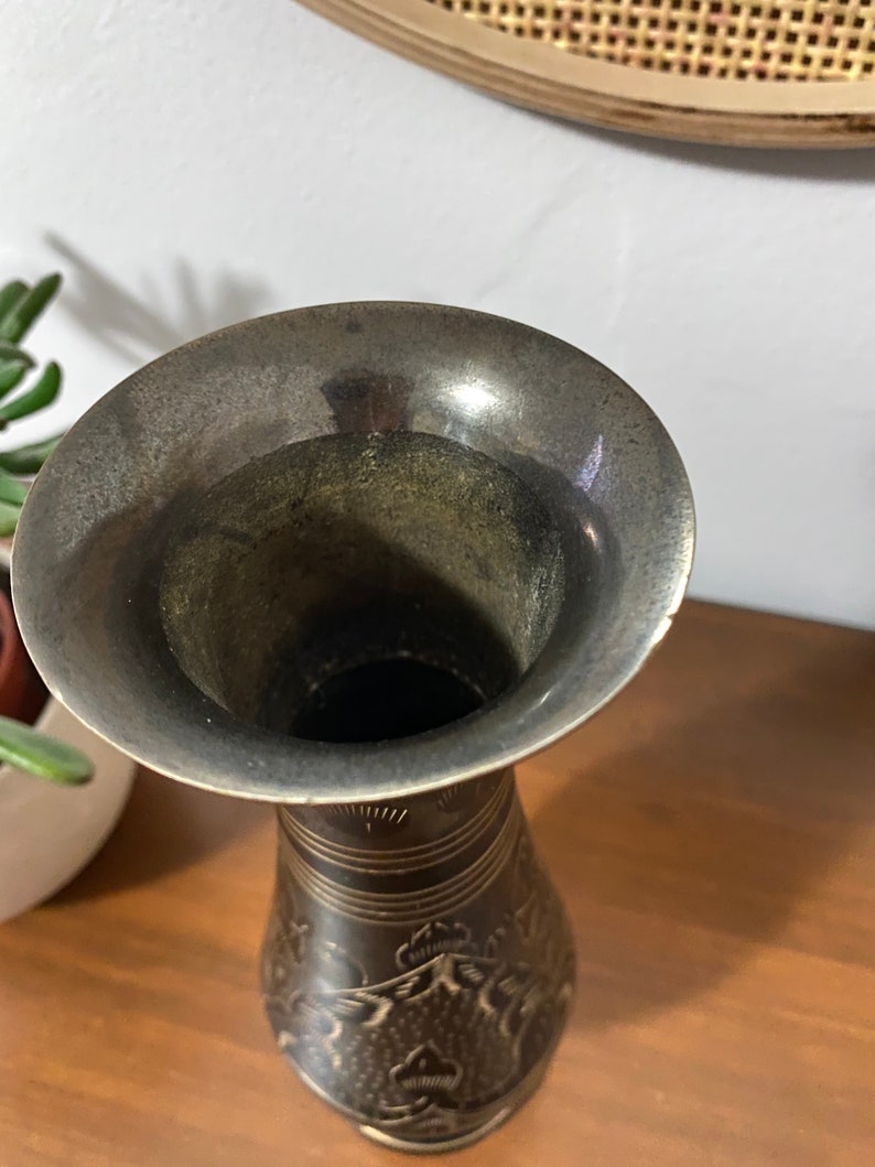 Vintage Black Brass Hand-etched Floral and Foliage Vase - Etsy