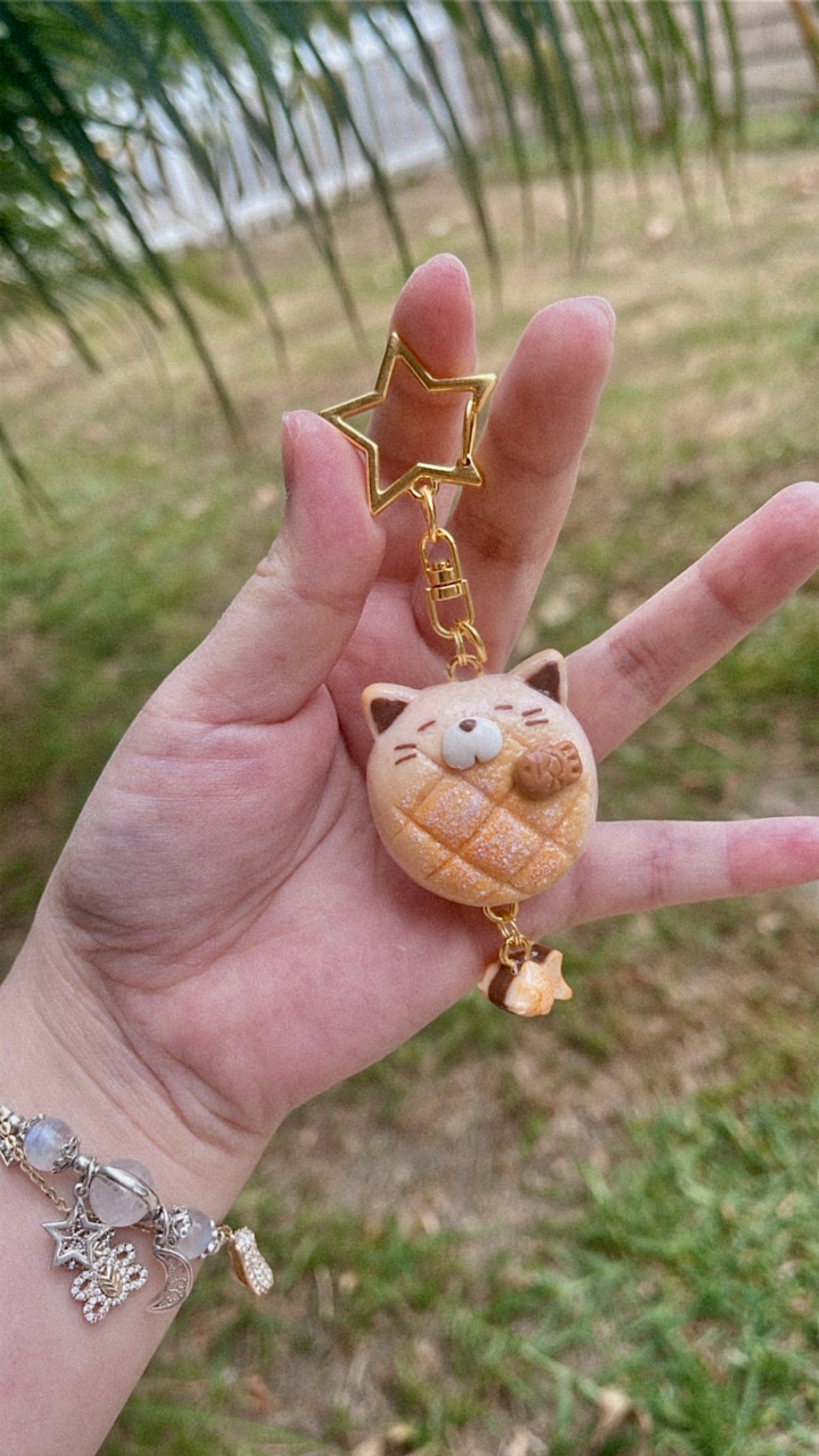 Cat and Fish Keychain Gold Star Cute Polymerclay Handmade - Etsy