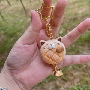 Cat and Fish Keychain Gold Star Cute Polymerclay Handmade - Etsy
