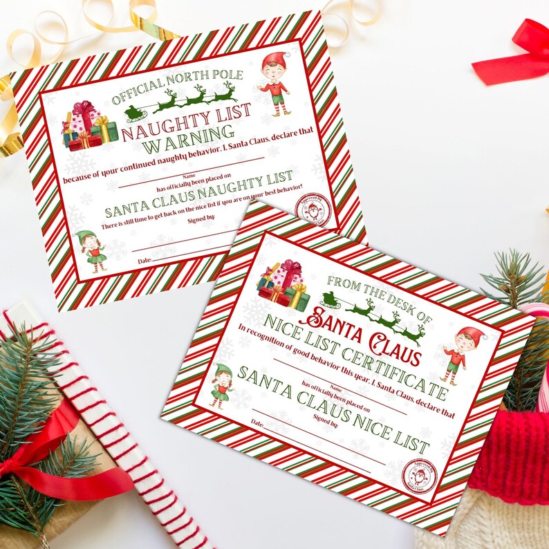 Christmas Nice List Certificate Christmas Naughty List Certificate ...