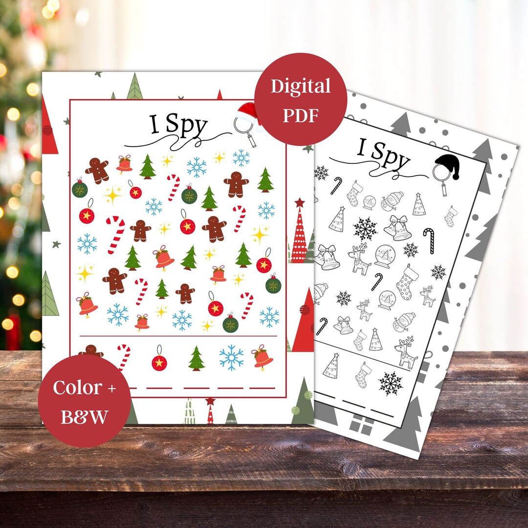 Christmas I Spy Activity: Kids Printable Game + Coloring Pages (digital ...