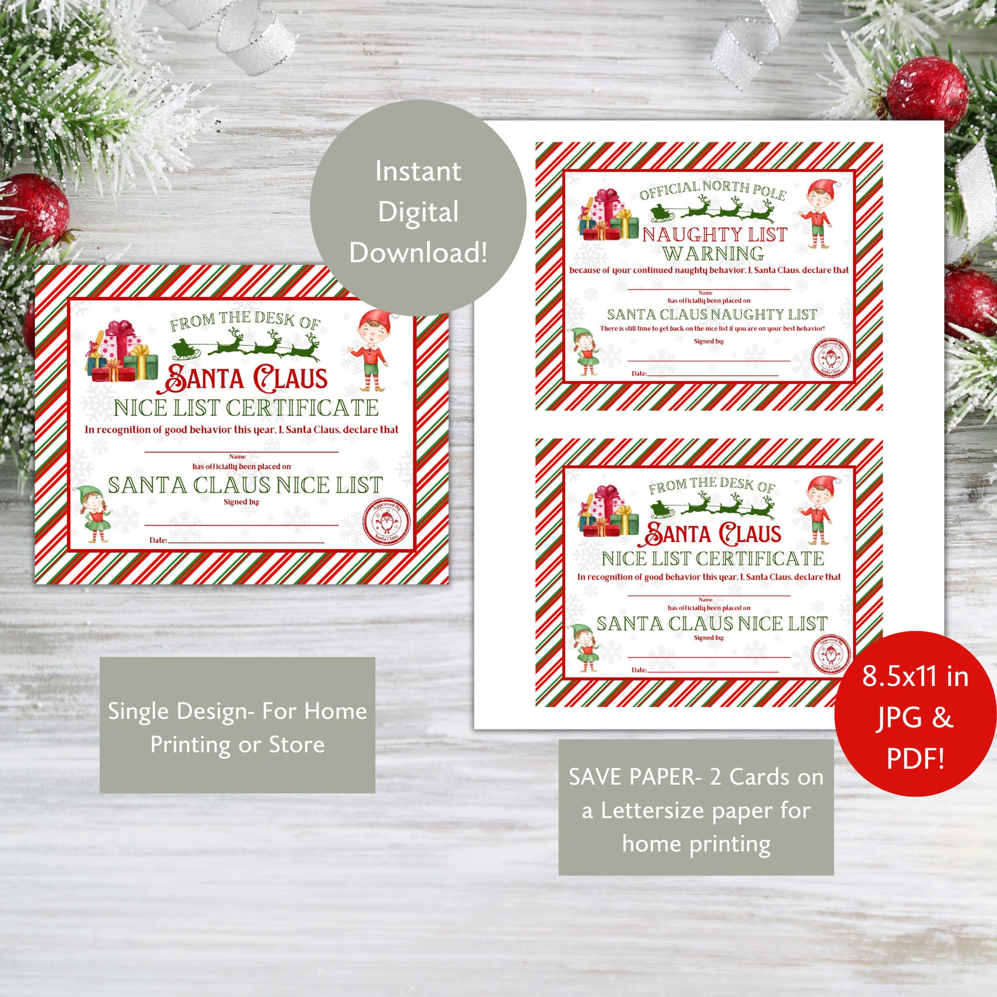 Christmas Nice List Certificate Christmas Naughty List Certificate ...