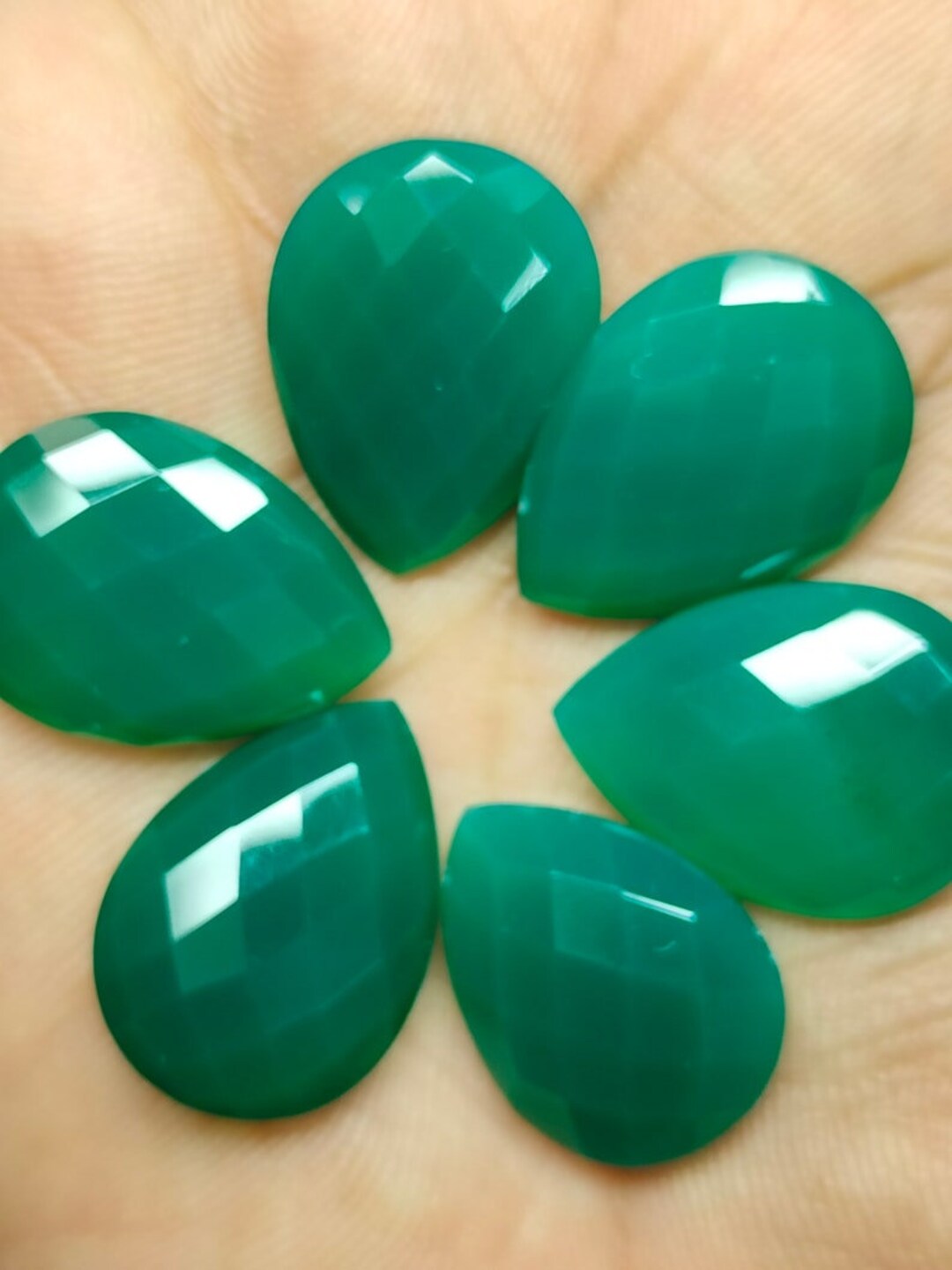 Natural Green Onyx Brolite Cut, Onyx Pear Shape Cut, Loose Stone ...