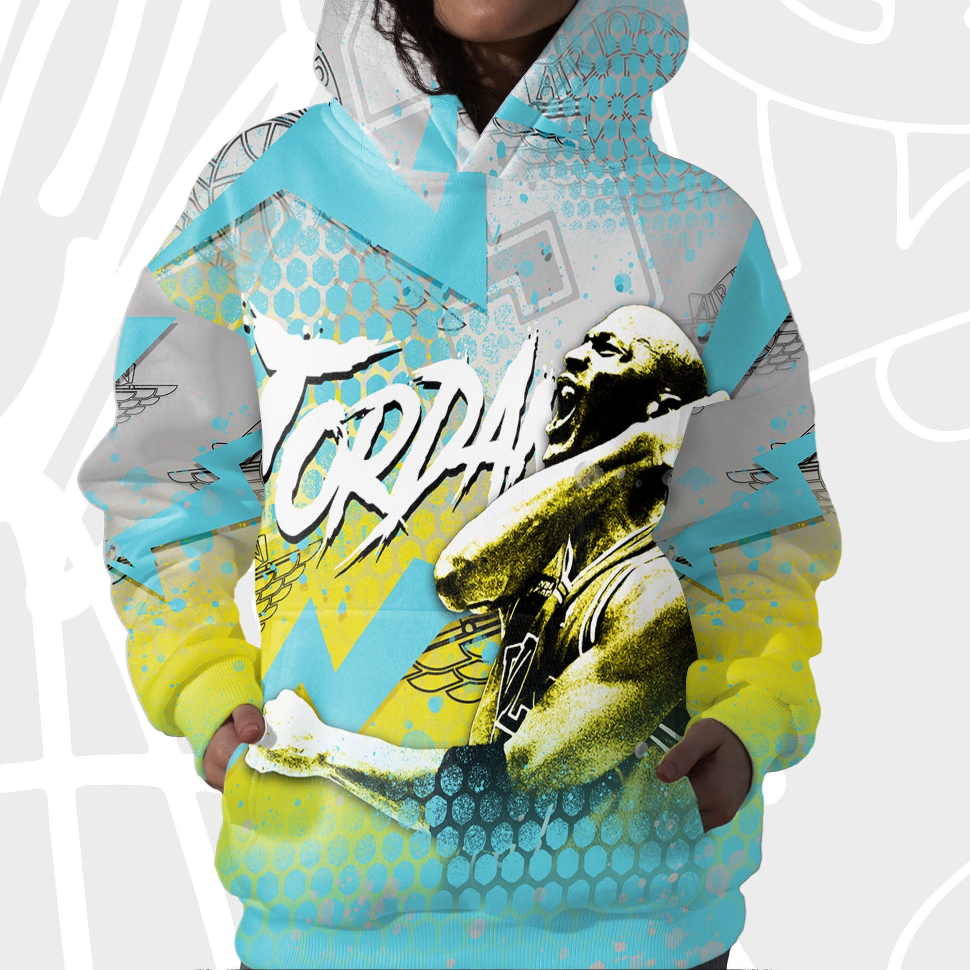 The GOAT 23 3D Hexagon Unisex Sneaker Hoodie 3D match Jordan 5 Aqua ...