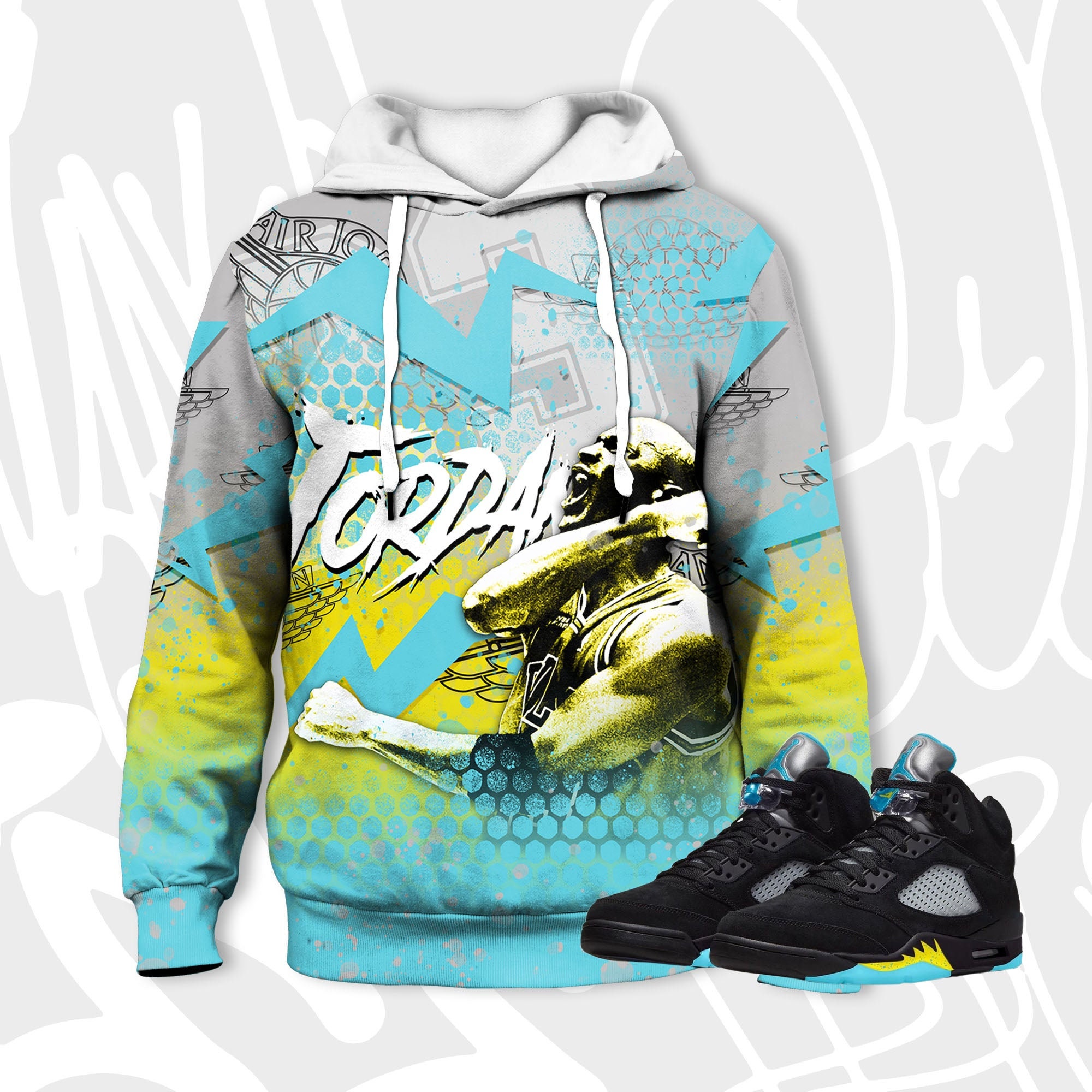 The GOAT 23 3D Hexagon Unisex Sneaker Hoodie 3D match Jordan 5 Aqua ...