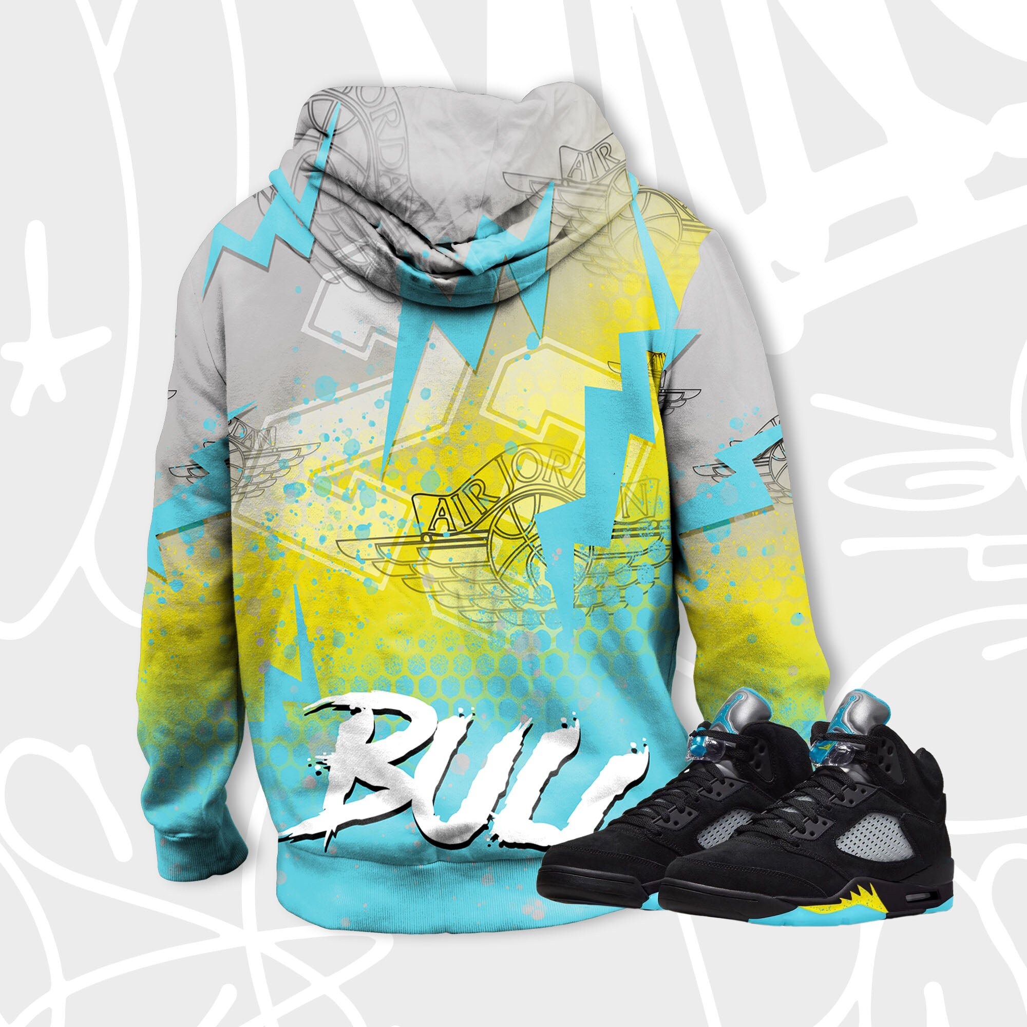 The GOAT 23 3D Hexagon Unisex Sneaker Hoodie 3D match Jordan 5 Aqua ...