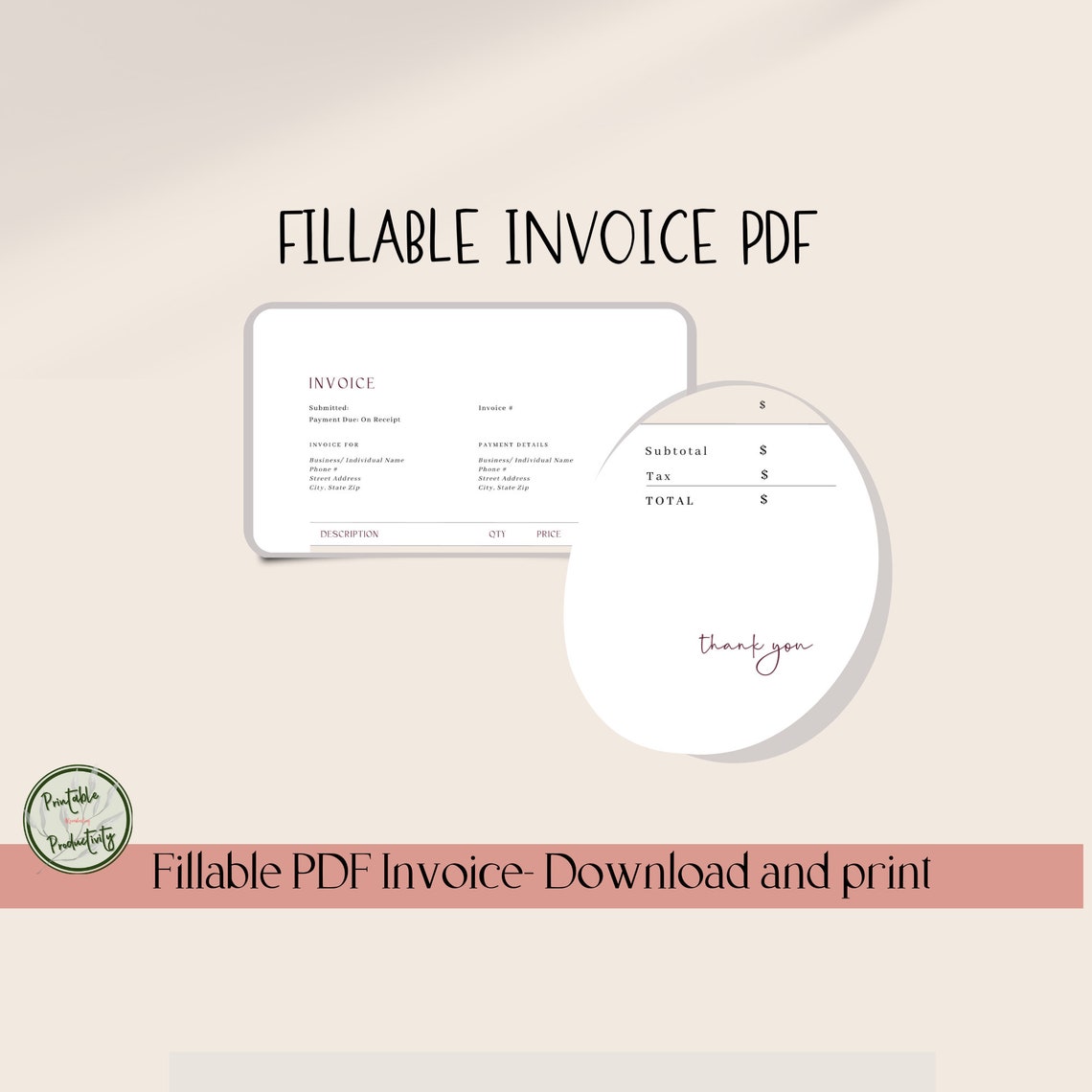 Fillable Invoice Template ~PDF~ Fill Out and Print - Etsy