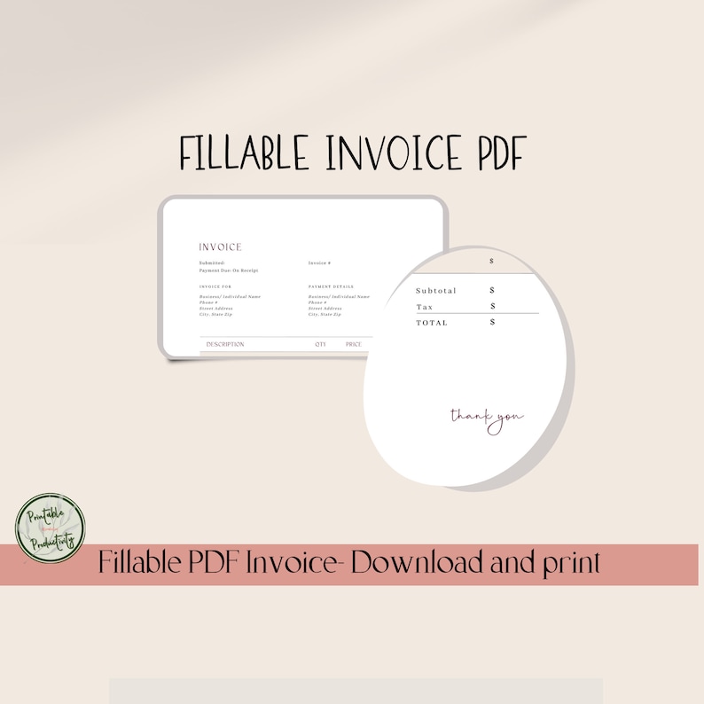 Fillable Invoice Template ~PDF~ Fill Out and Print - Etsy UK