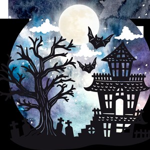 Spooky Halloween Landscape Scene Watercolor Night Sky Design - Etsy