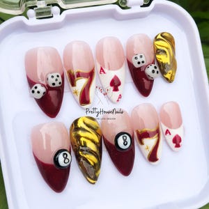 Lucky Number 8 Ball Press on Nail, 3D Dice, Custom Poker Almond Nail ...
