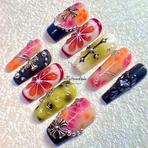 Gorgeous Colorful Nails Set Free Style Press on Nails Grapefruit With ...
