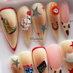 Custom Cowboy Carter Press on Nail, Route 66 Vegas Dice Poker Themed ...