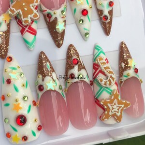 Gingerbread Man Press on Nails, Drippy Sprinkle Tips Nail Art, Unique ...