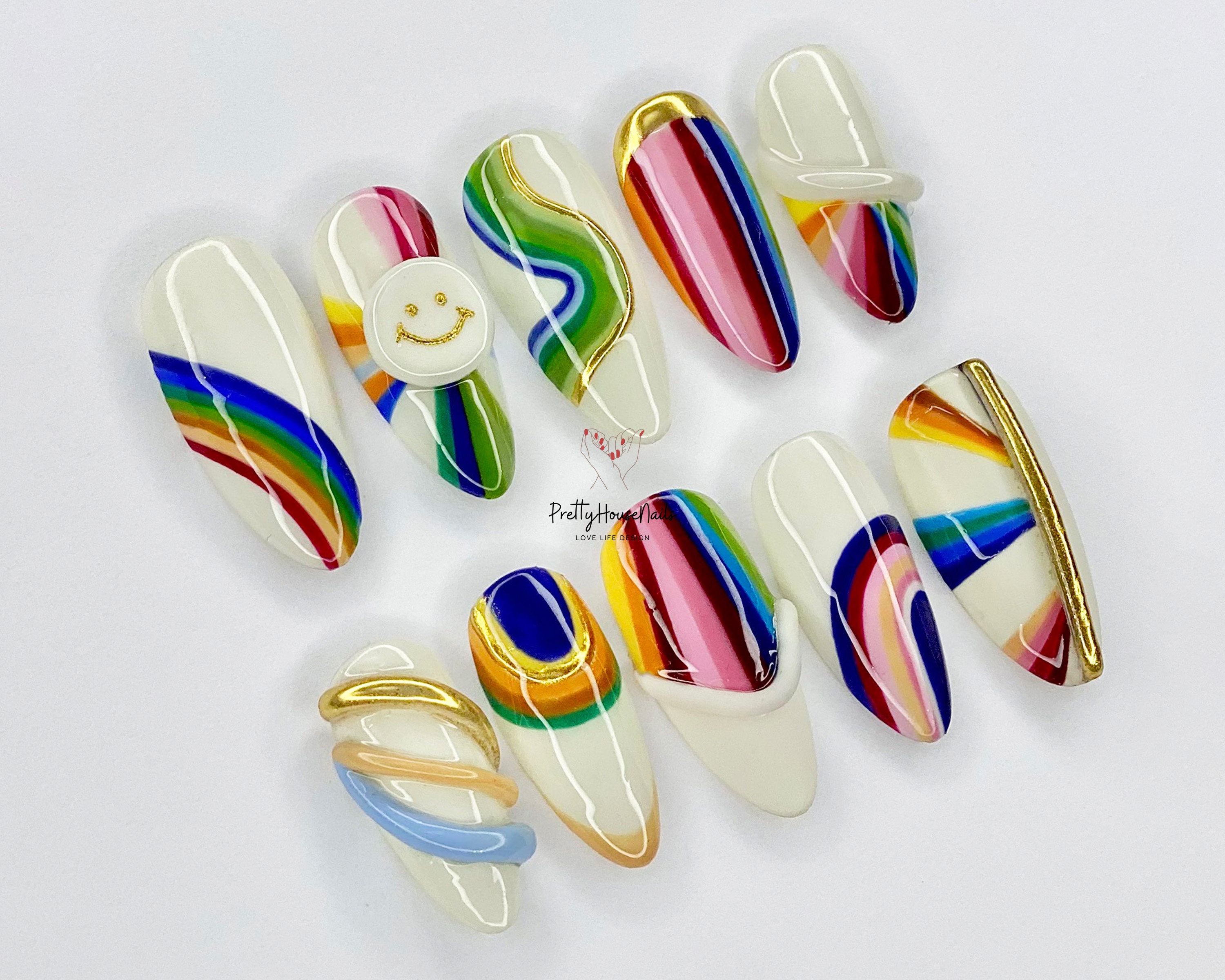 7 Sparkling Rainbow Colors Press on Nails | Gorgeous Colors Nails Set ...