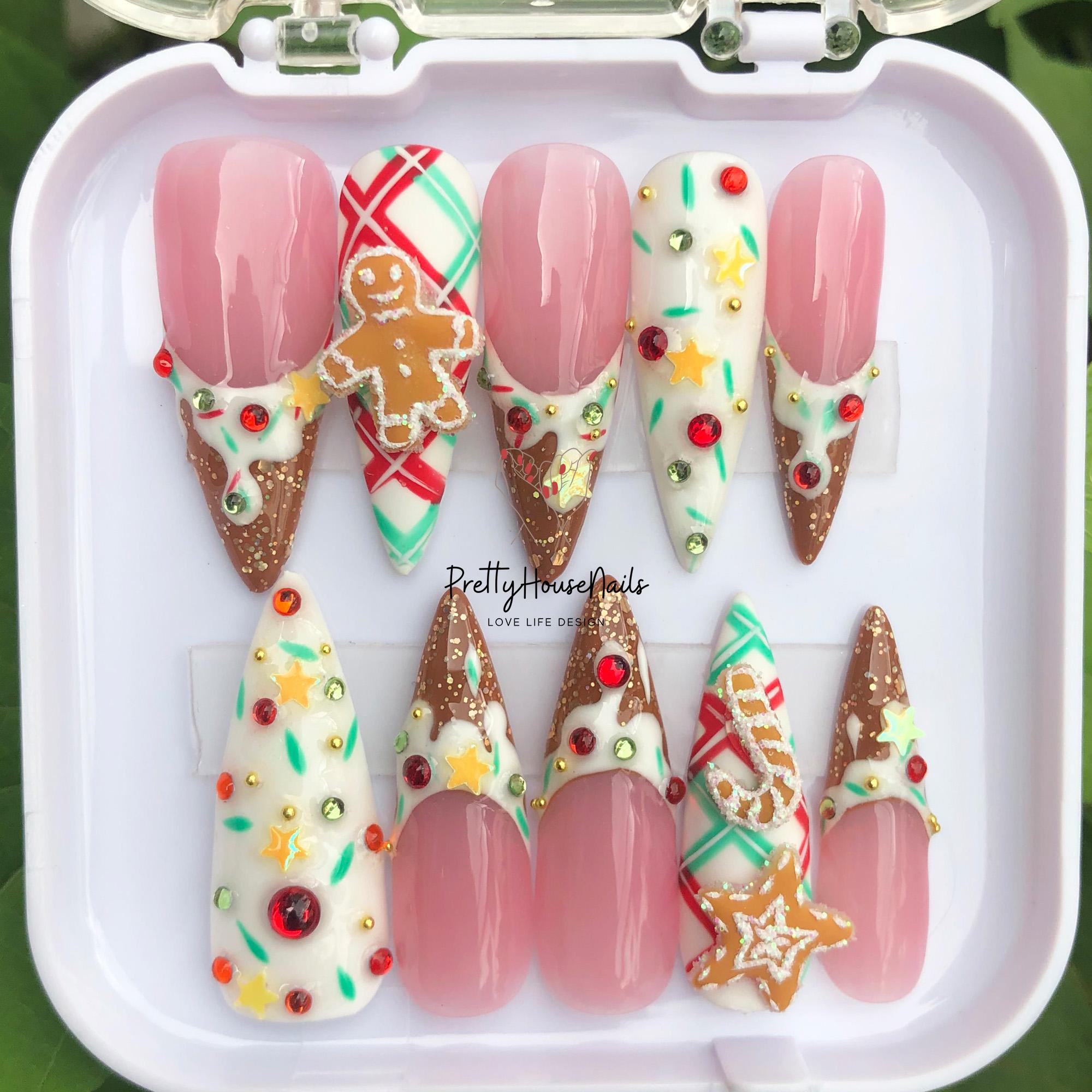Gingerbread Man Press on Nails, Drippy Sprinkle Tips Nail Art, Unique ...