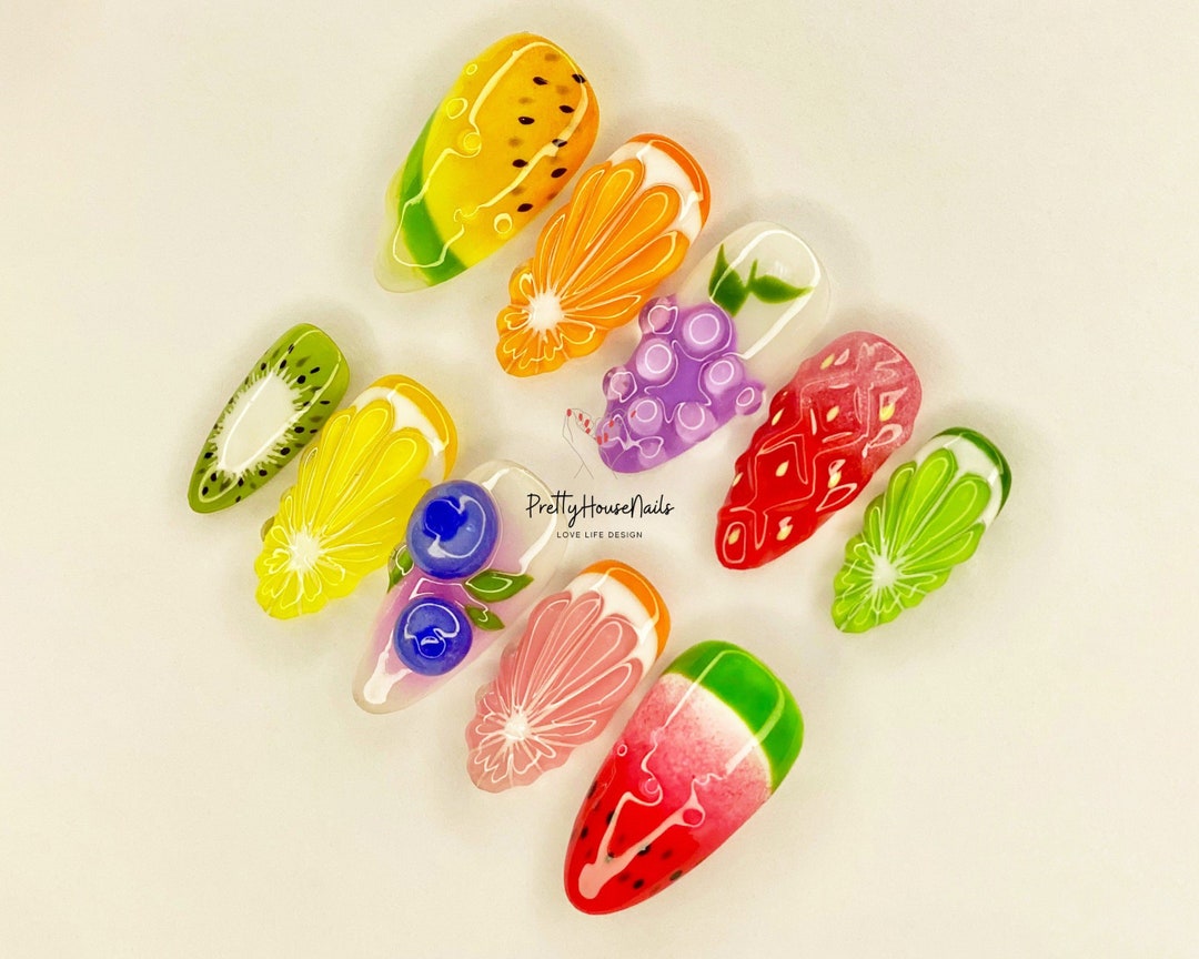 Fruit Garden-inspired Press on Nails Summer Holiday Nails Set Fresh Look False Nails Art Fruit ...