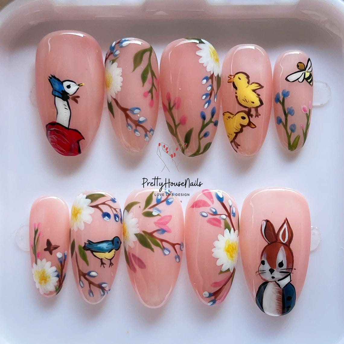 Fairycore Easter Nail Set, Handmade Cottagecore Animal Nail Art, Cute ...