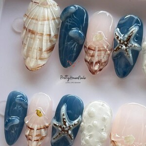 Ocean Inspired Almond Press on Nails, Vibrant Summer Nail Set With ...