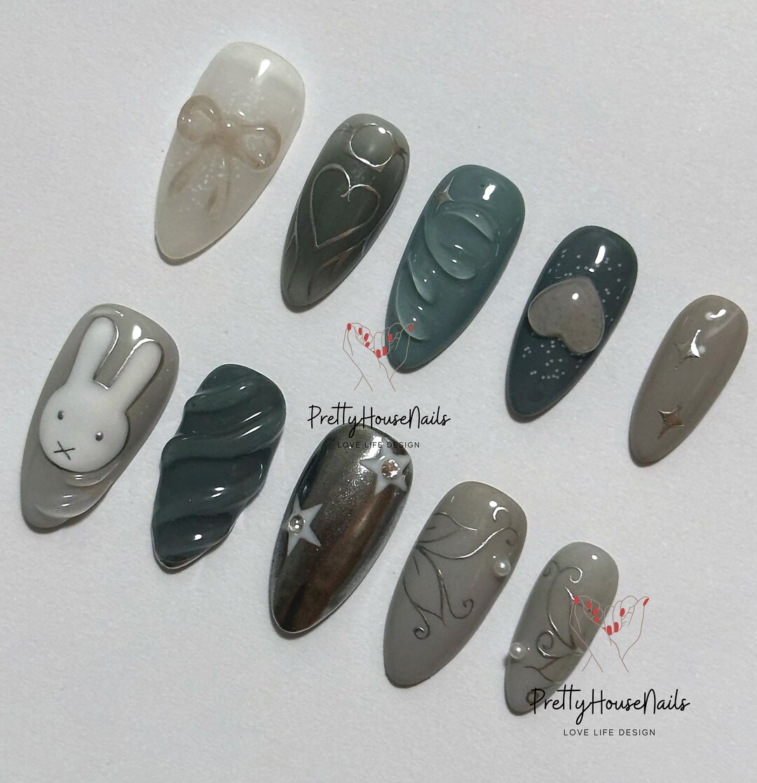Custom Y2K Aesthetic Nails Set, Coffin Press on Nails, Trendy Nails ...