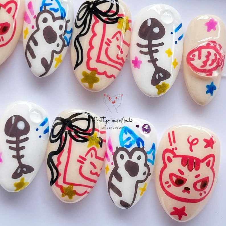 Cute 3D Cartoon Press-on Nails, Handcrafted Kawaii Nails With Fun 3D ...
