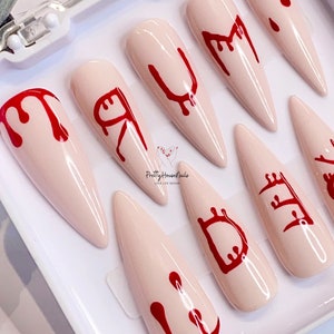 Custom Red Rum Press on Nails, Handmade Red Blood Nail Set, Look ...