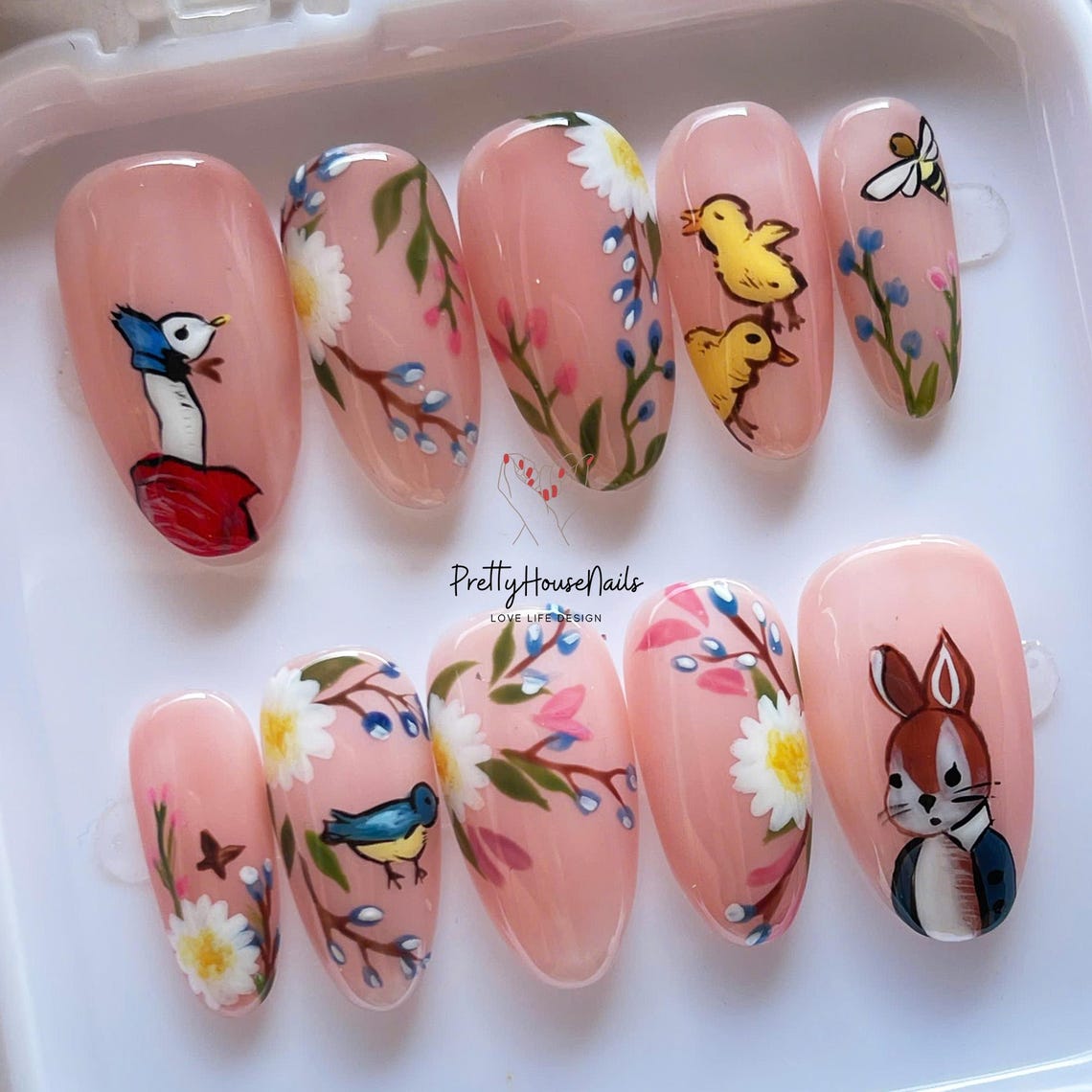 Fairycore Easter Nail Set, Handmade Cottagecore Animal Nail Art, Cute ...