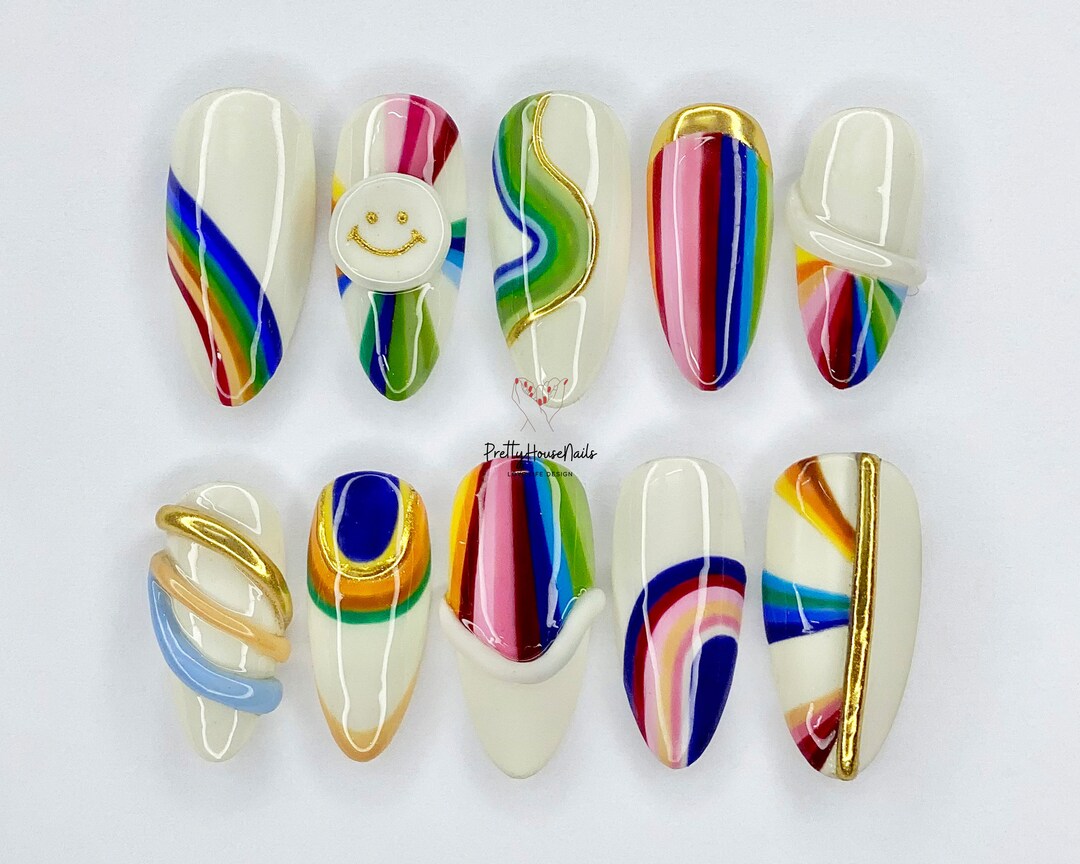 7 Sparkling Rainbow Colors Press on Nails | Gorgeous Colors Nails Set ...