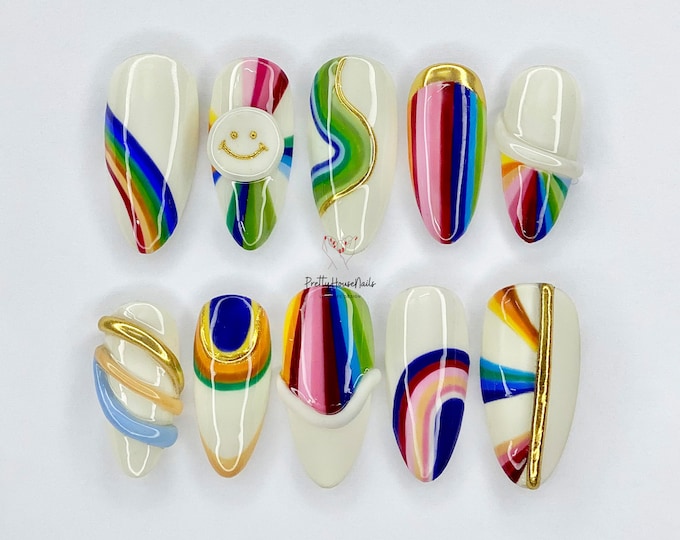 Rainbow Dream | Ombre Rainbow Jelly Cat Eye Press-on Nails | Handmade ...