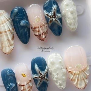 Ocean Inspired Almond Press on Nails, Vibrant Summer Nail Set With ...
