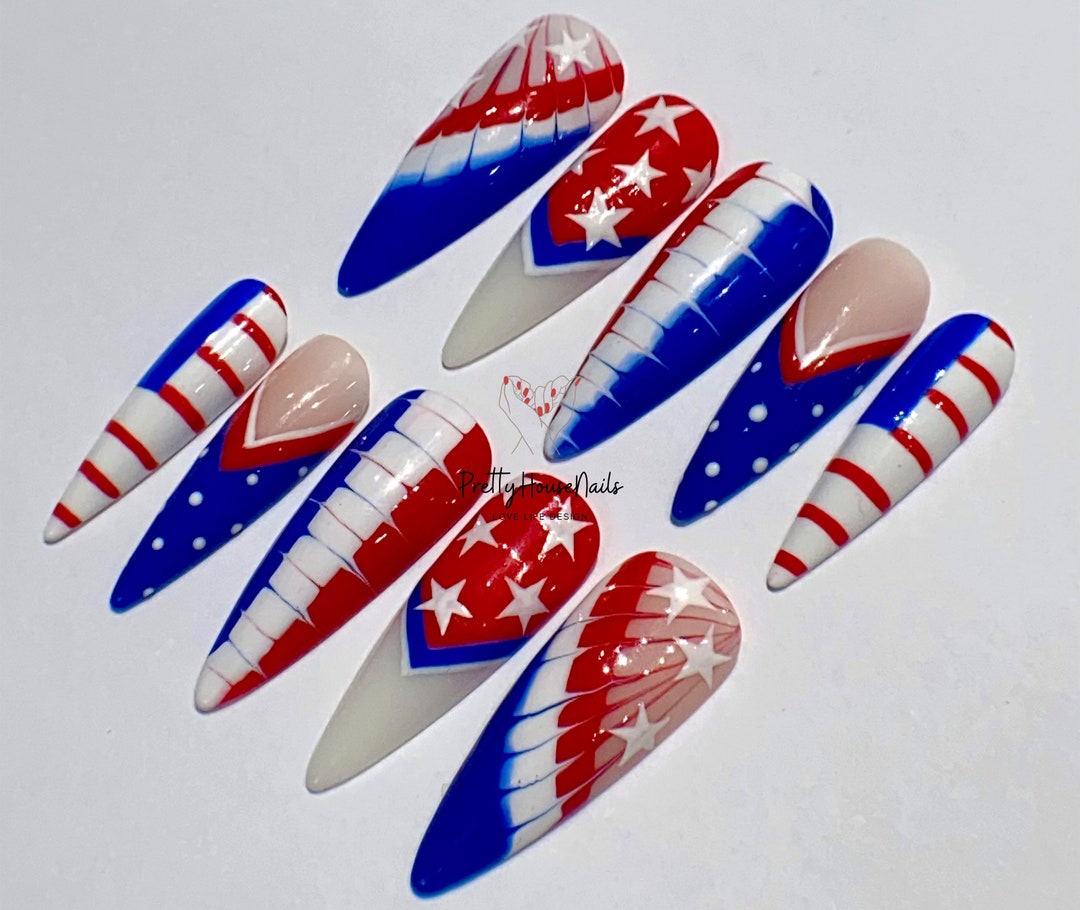 Watercolor Firework-inspired Manicure Press on Nails, 4th of July ...