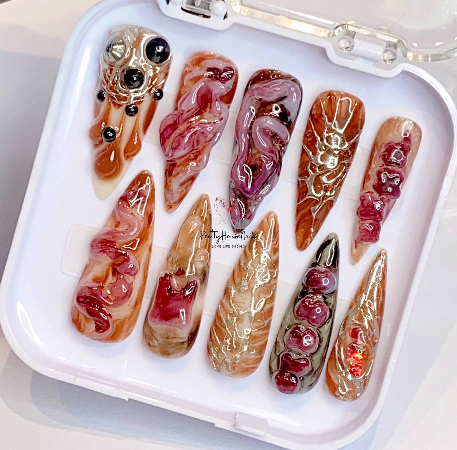 Ghostly Teeth Press on Nails, Hand-painted Devilish Ribs Nail Set ...