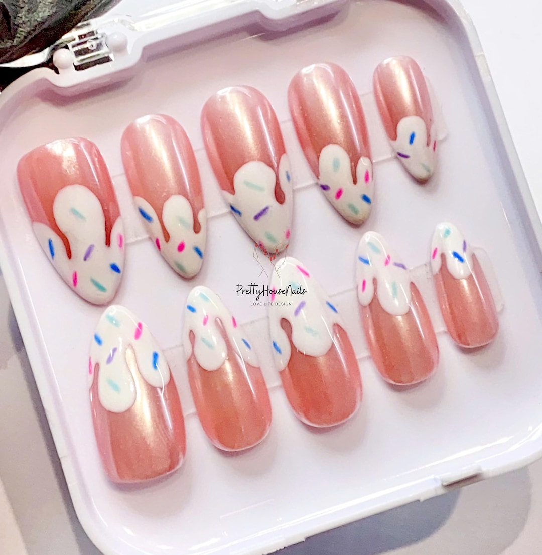 Custom 3D Pink Hand-painted Nail, Custom Press on Nails, Handmade Press on Nail, Fake Acrylic ...