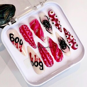 Hand-painted Bleeding Eye Press On, Spooky Season With Devil Spider ...