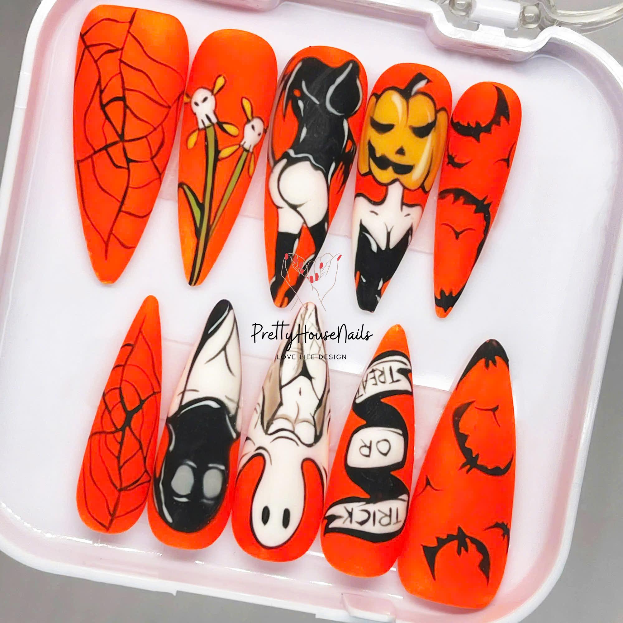 Trick or Treat-inspired Press on Nails, Halloween Hand-painted ...