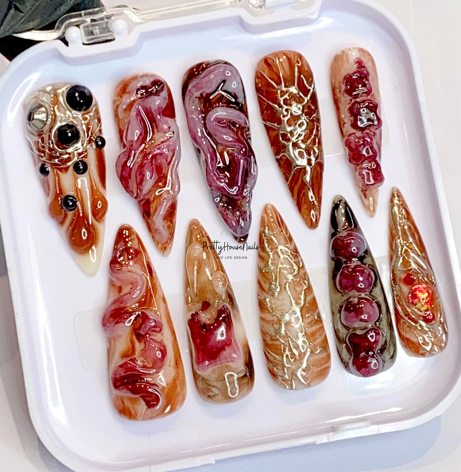 Ghostly Teeth Press on Nails, Hand-painted Devilish Ribs Nail Set ...