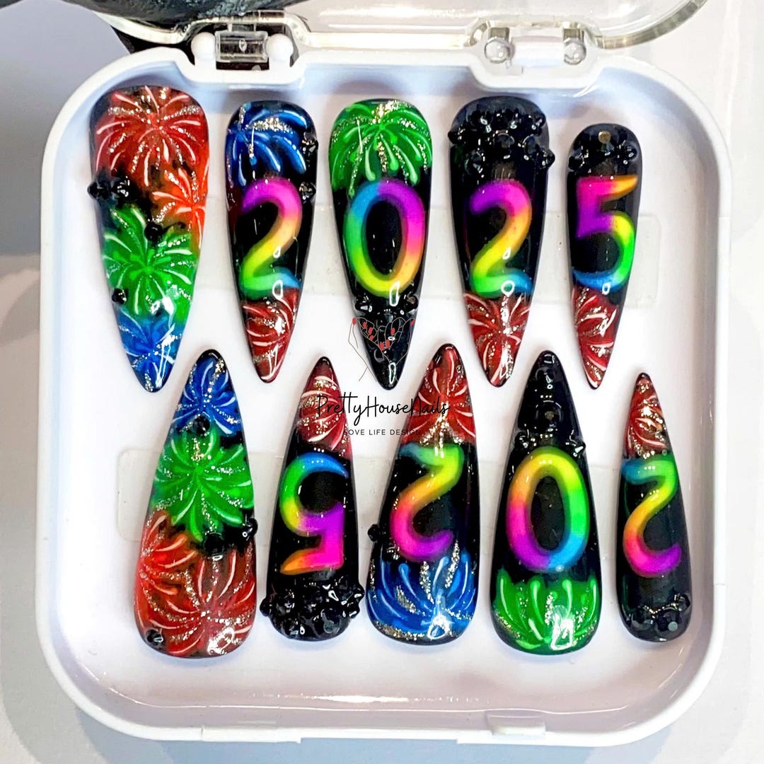 Crystal Firework Press on Nails | New Year 2025 Inspired Fake Nails ...