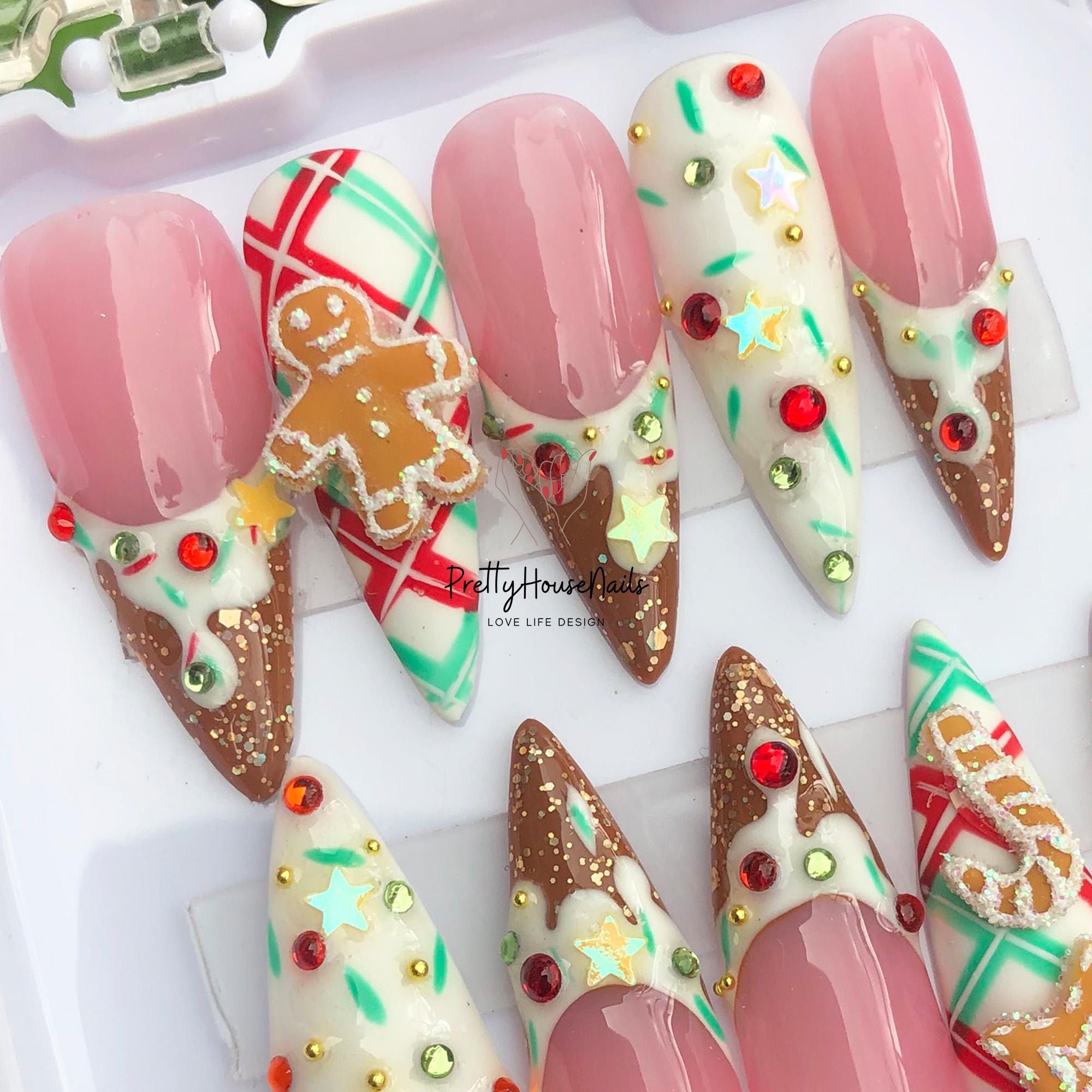 Gingerbread Man Press on Nails, Drippy Sprinkle Tips Nail Art, Unique ...
