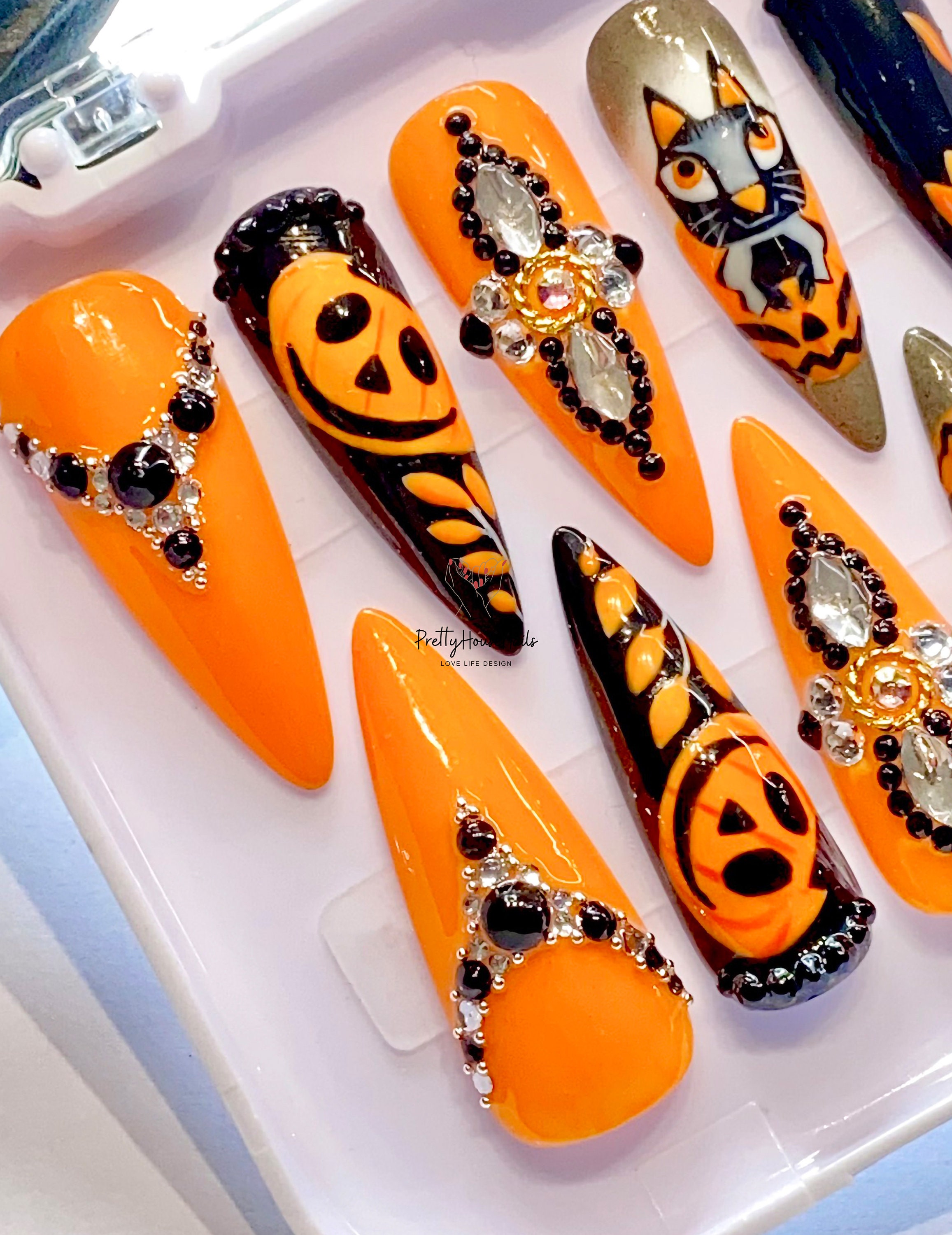 Spooky Pumpkin Beside Weasel Press on Nails, Halloween Lover Nail Set ...