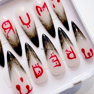 Red Rum Press on Nails, Hand-painted Red Blood Nail Set, Hazy Smoke ...