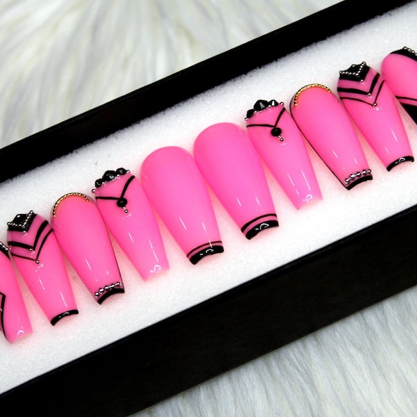 Pink Black Glue on Nails - Etsy