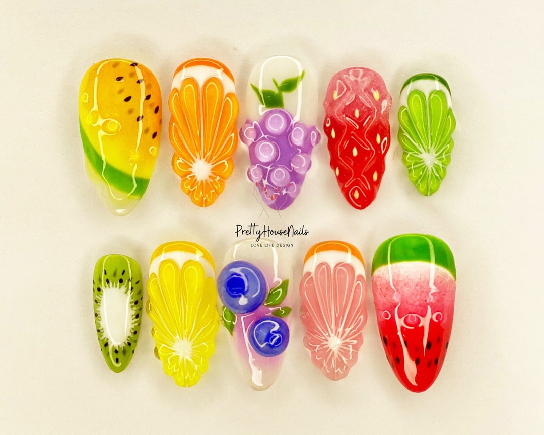 Fruit Garden-inspired Press on Nails | Summer Holiday Nails Set | Fresh ...