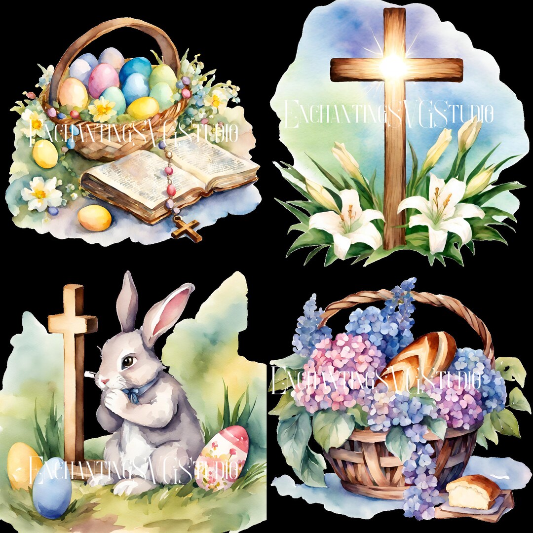 Watercolor Easter Clip Art SVG Bundle, Easter SVG, Christian Easter ...