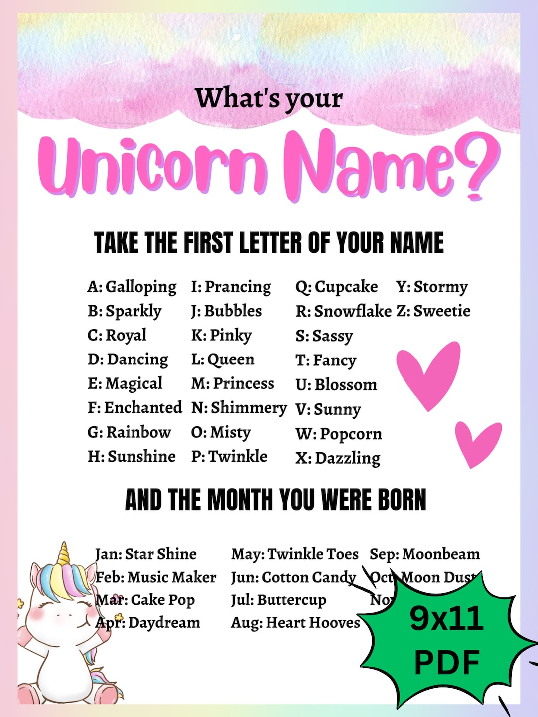 What's Your Unicorn Name? Printable Party Sign, PDF Instant Download ...
