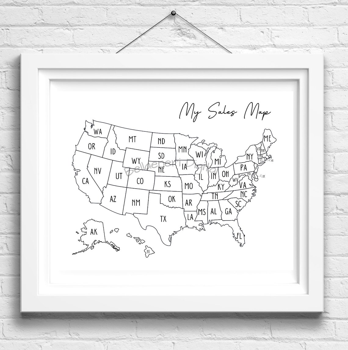 United States Sales Map, Printable , Sales Map for Procreate, Small ...
