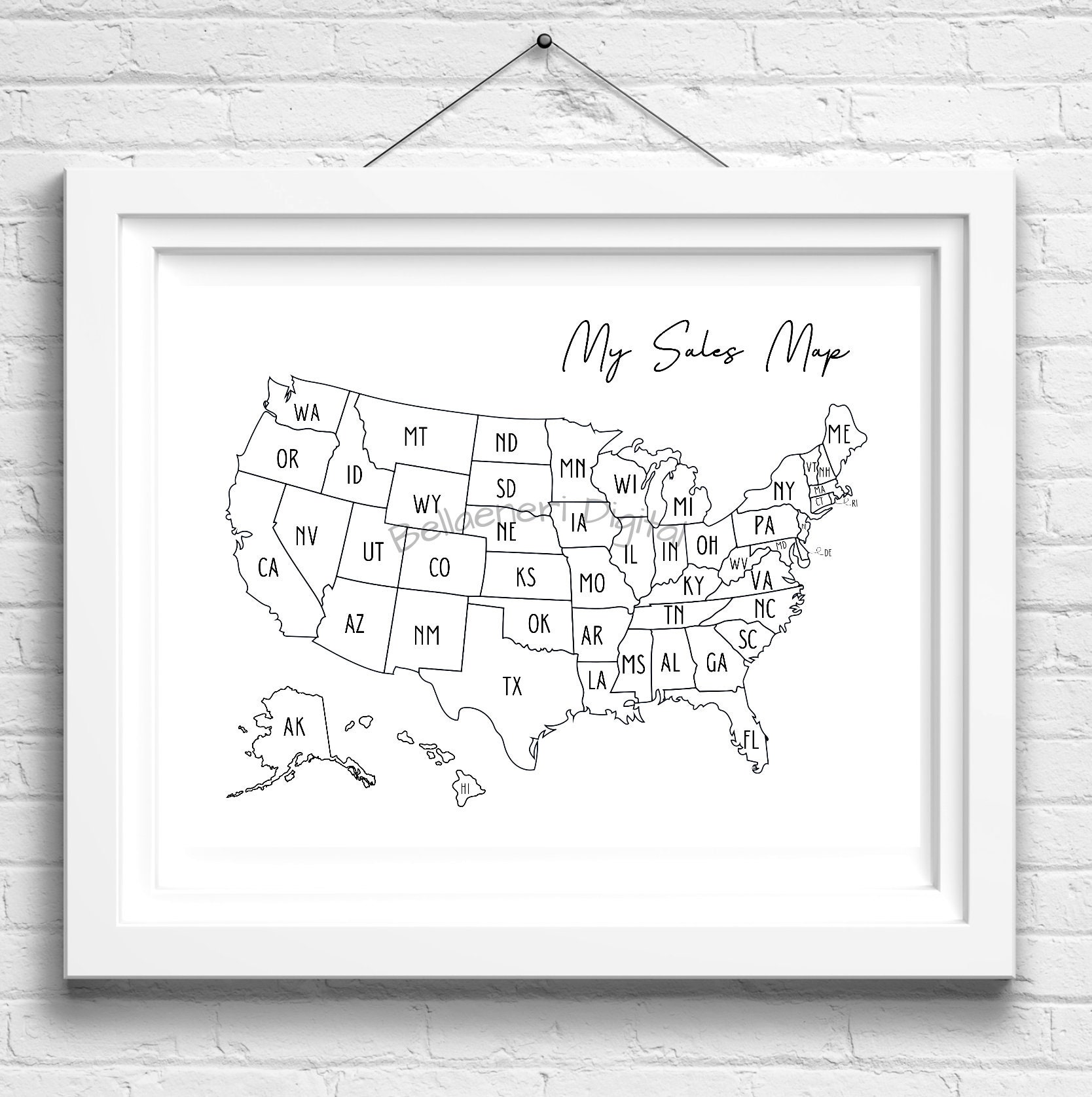 United States Sales Map, Printable , Sales Map for Procreate, Small ...