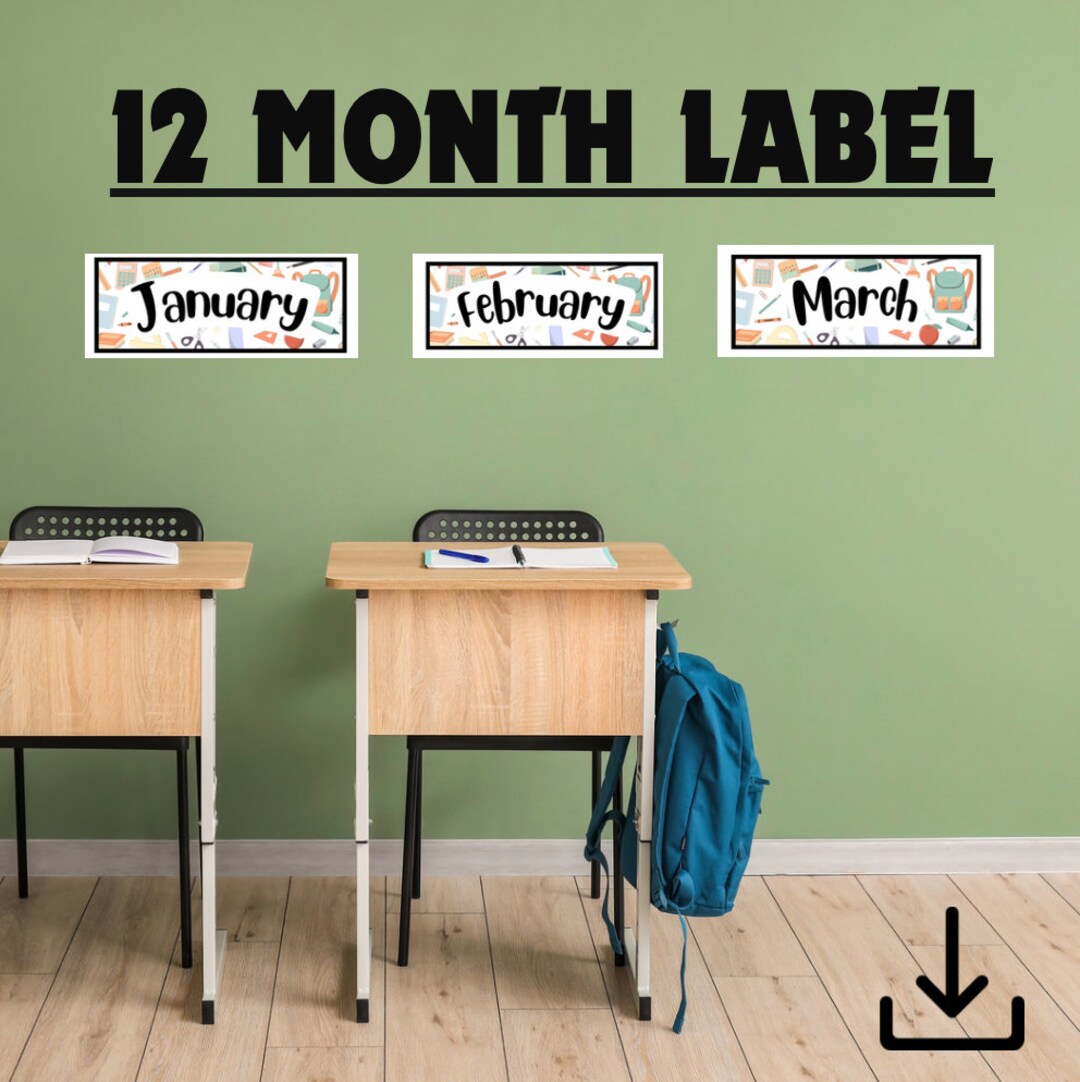 12 Calendar Month Classroom Calendar Bulletin Board Classroom Decor PDF ...